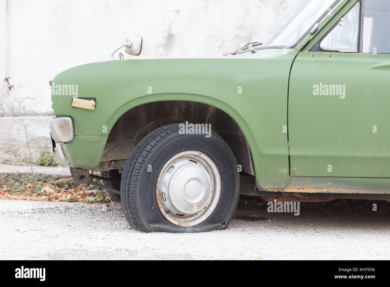 Broken old car at the side of a Greek road - Unrecognisable Stock Photo ...