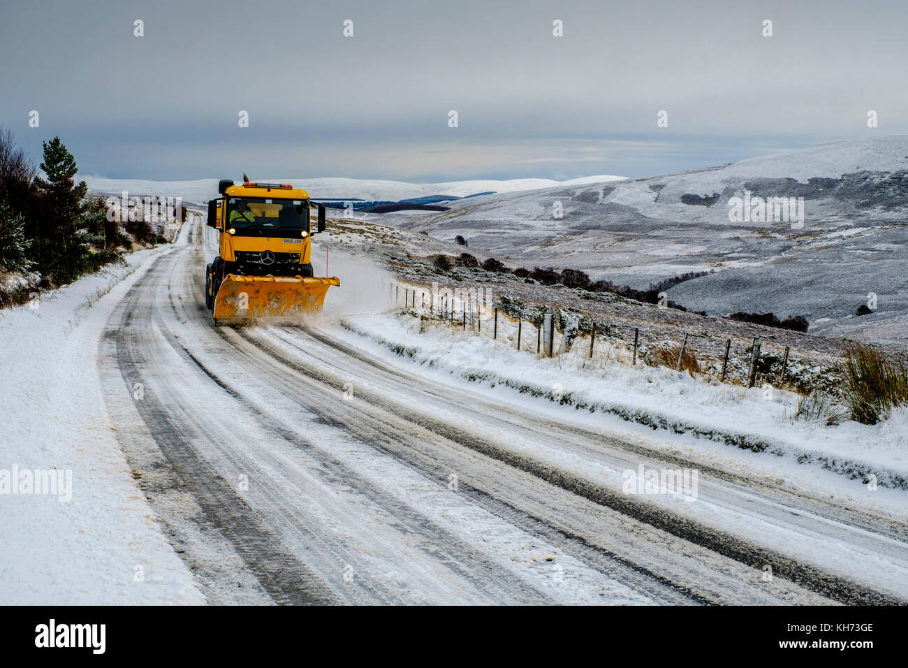 A snow plough clears the A939 Old Military Road near Tomintoul Stock ...