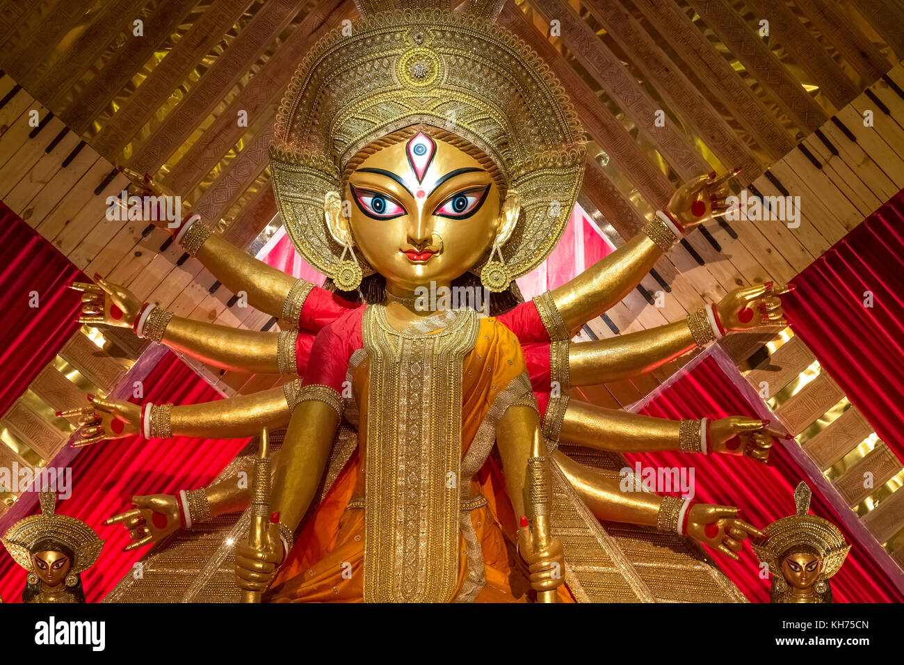 Goddess Durga in traditional look at a Durga Puja at Kolkata. Hindu ...
