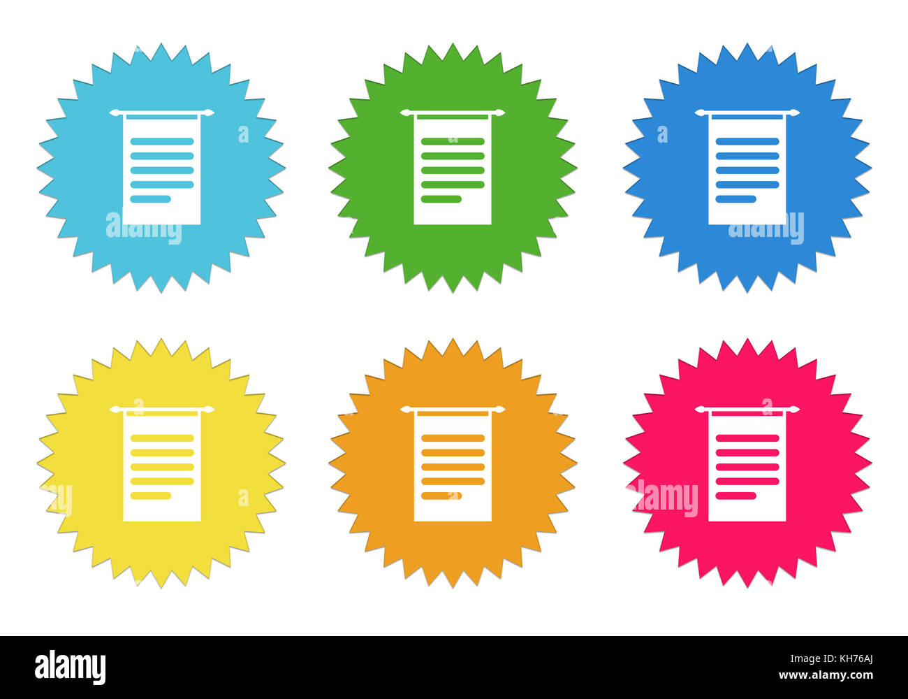 Set of rounded colorful sticker icons with notepad symbol in blue ...