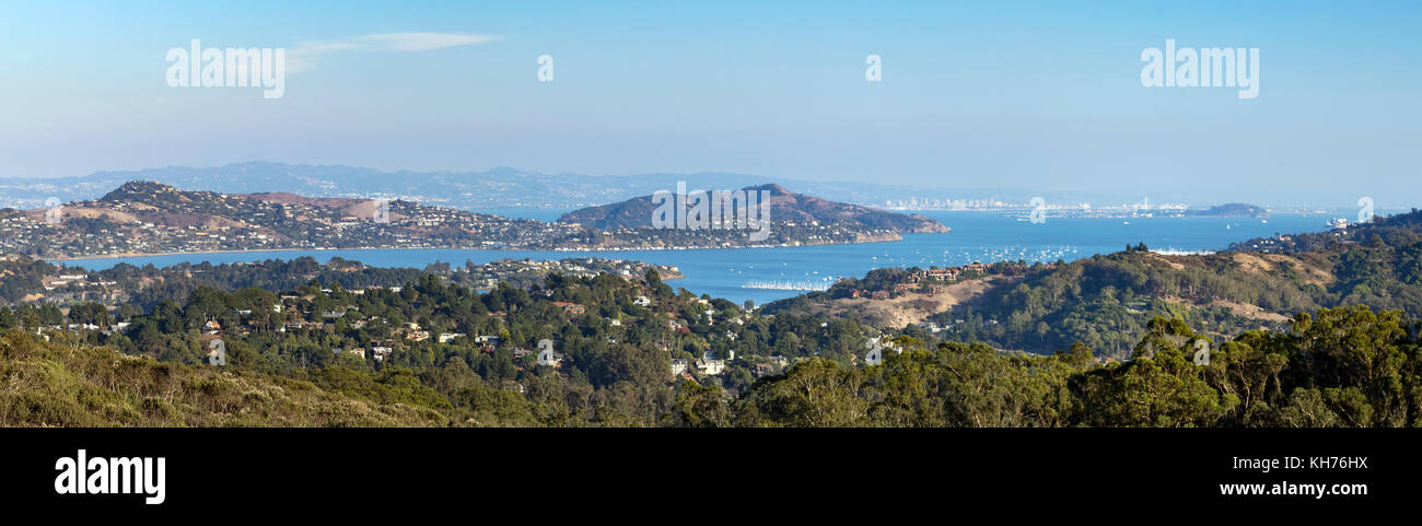 Panoramic view of the San Francisco bay area seen from an overlook in ...