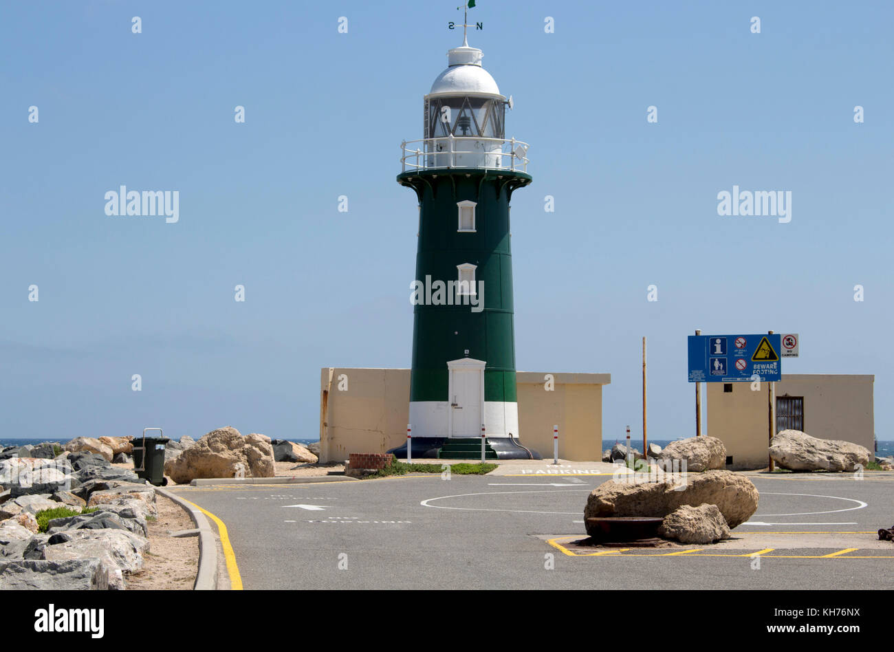 Famous painted green iron and white domed lighthouse on South Mole ...