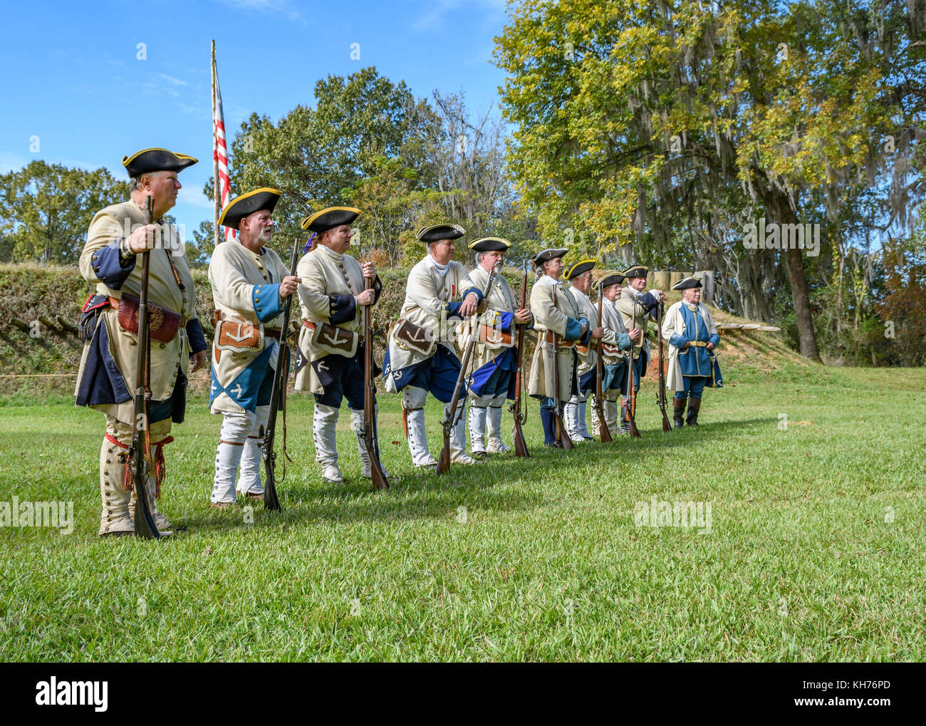 Reenactment of 1700's French soldiers arriving to establish Fort ...