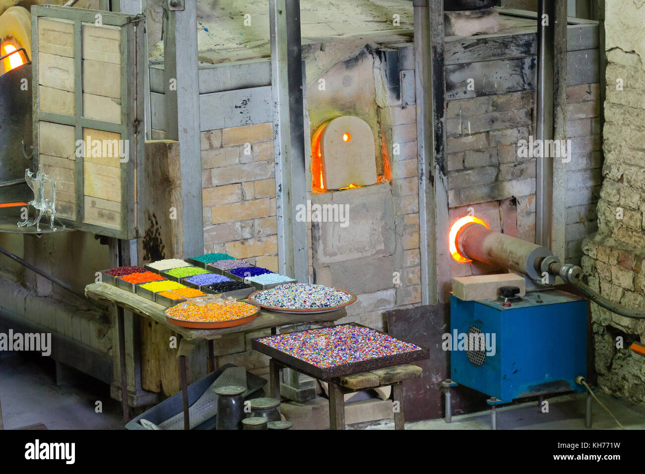 Craftsmanship of glass. Glass furnace view,Murano Venice,Italy Stock ...