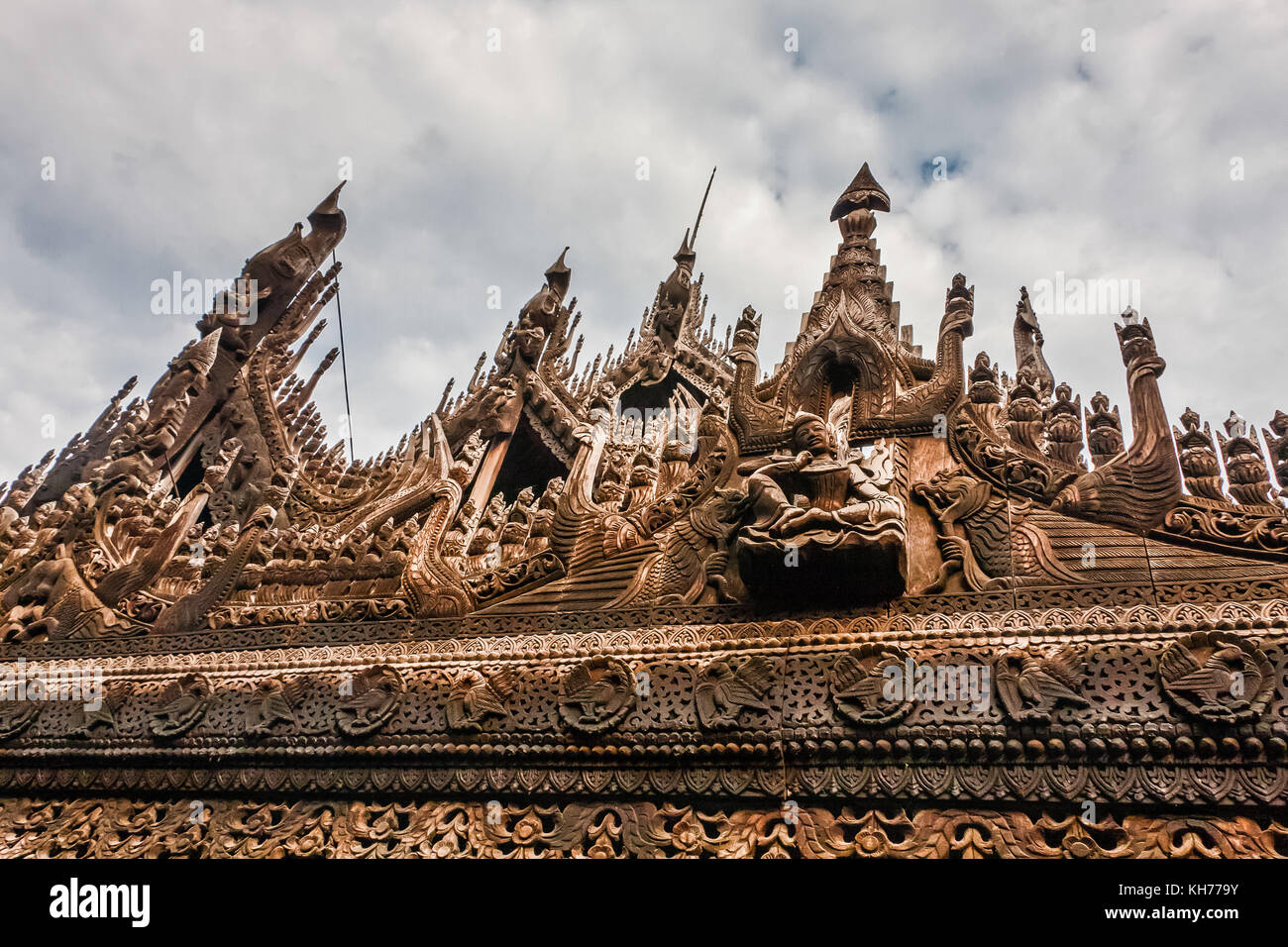 Traditional Burmese wooden architecture in the Shwenandaw Monastery ...