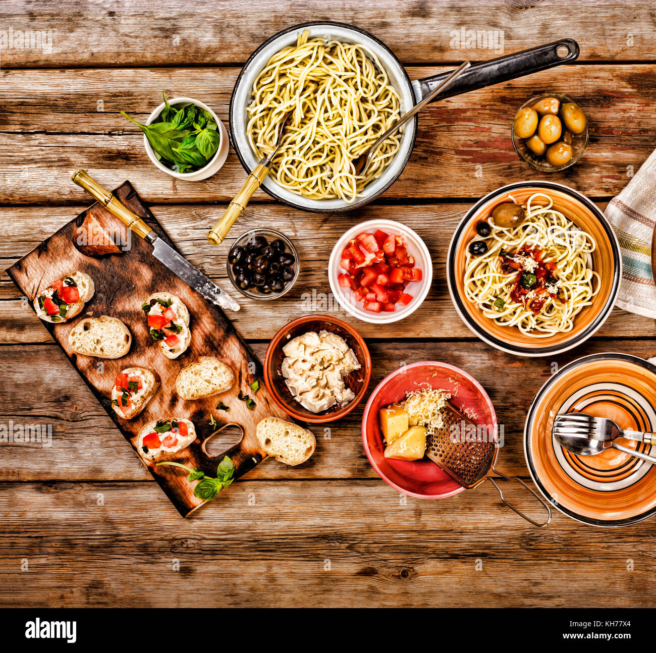 Traditional Italian vegetarian dinner in the open air Stock Photo - Alamy