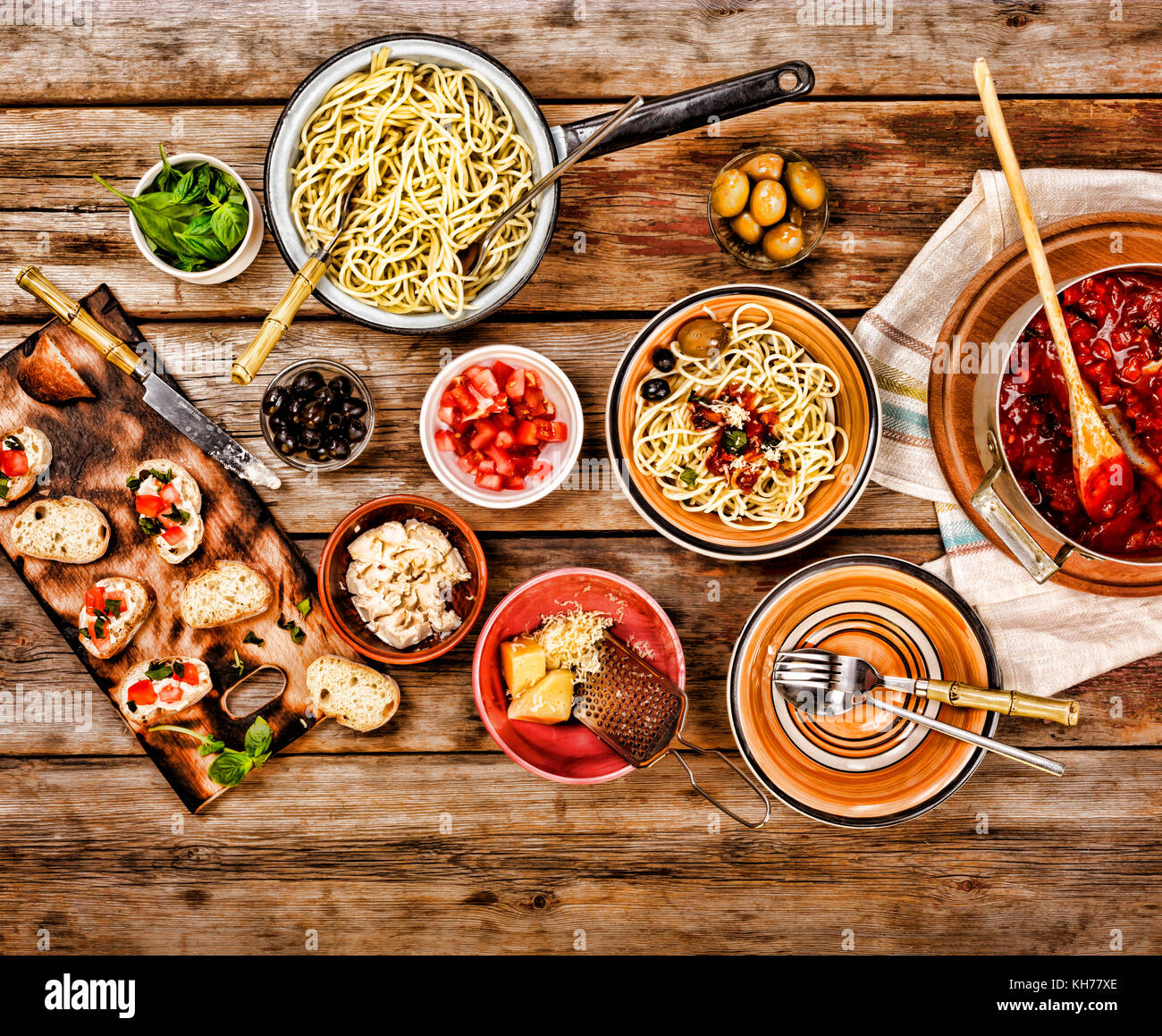 Traditional Italian vegetarian dinner in the open air Stock Photo - Alamy