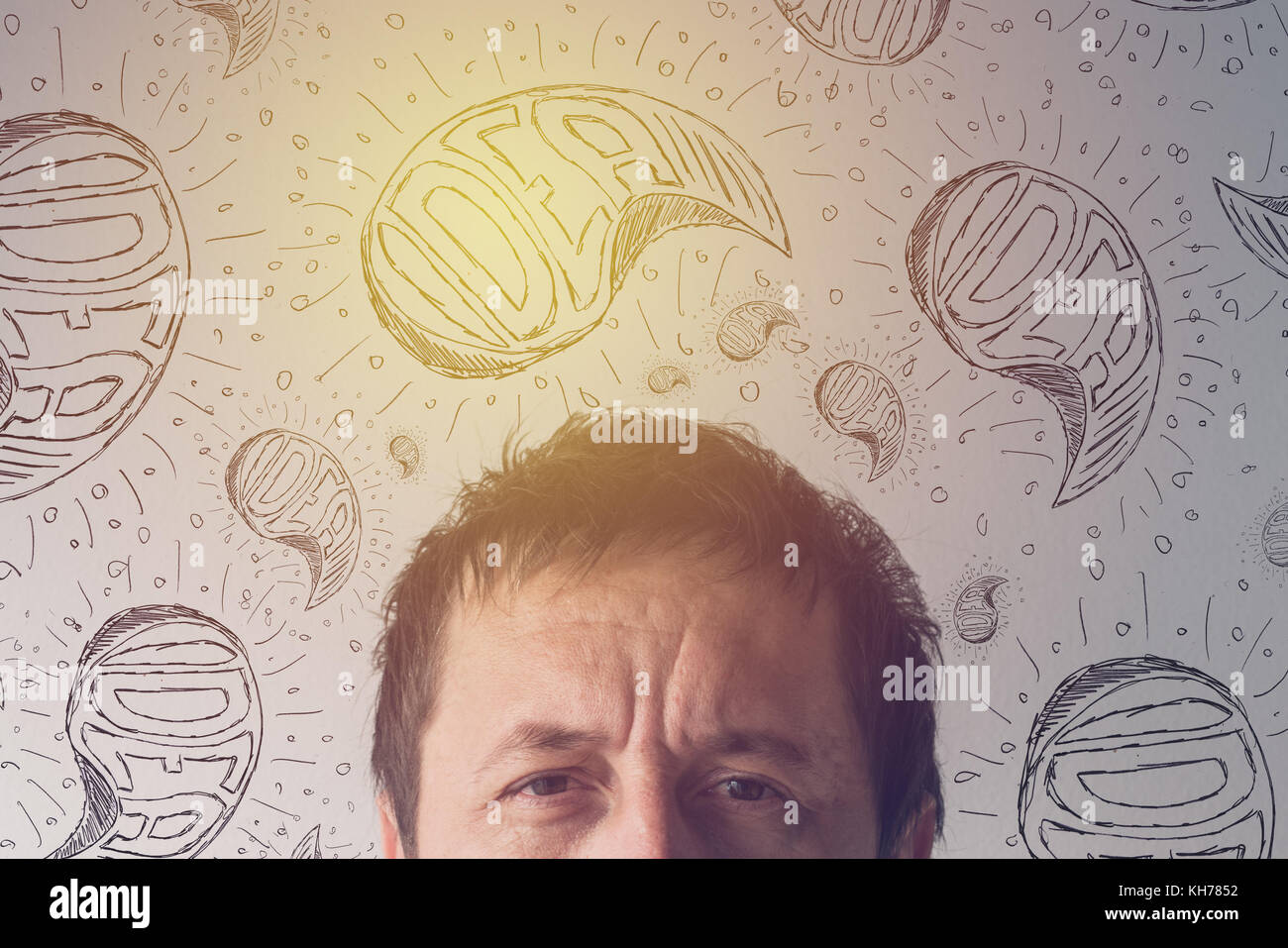 Creativity, creative ideas and brainstorming concept with headshot ...