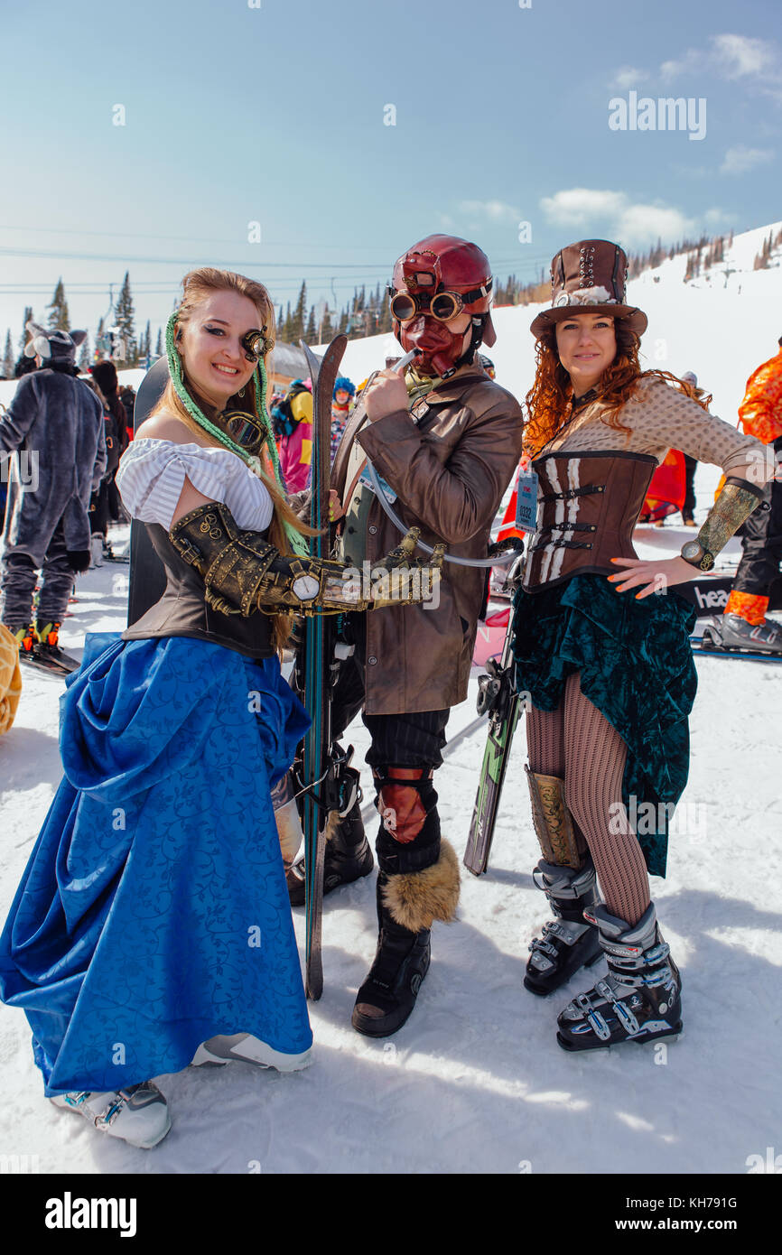 Young people in carnival costumes in steam punk style Stock Photo - Alamy