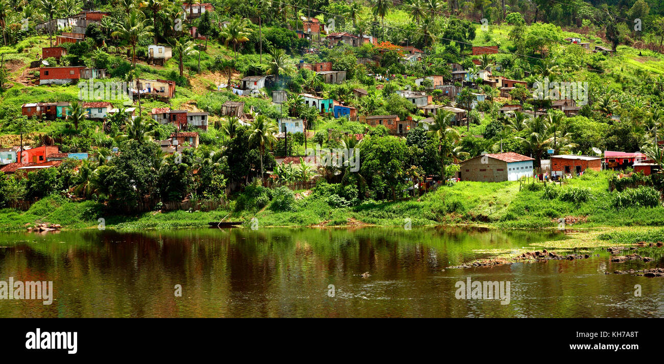 Village view with river, Ubaitaba, Bahia, Brazil, South America Stock ...