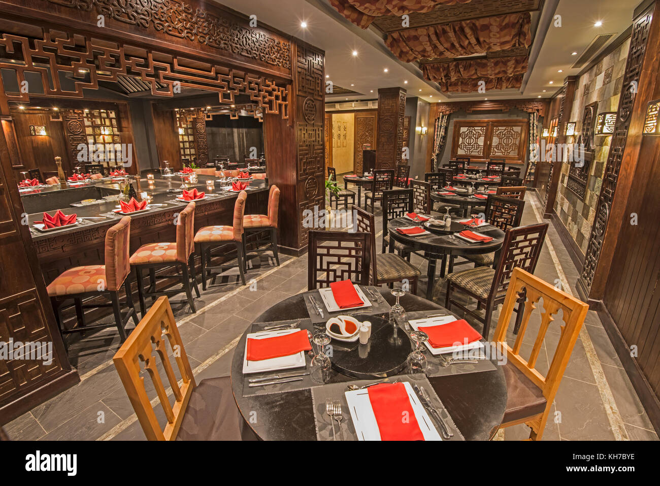 Interior design of a luxury hotel resort Asian restaurant dining area ...