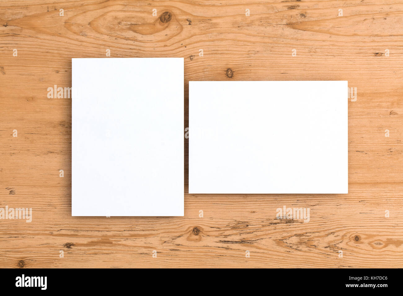 Blank white business card postcard flyer on a wooden background Stock ...