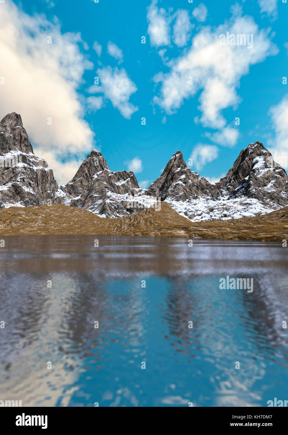 3D rendering of a mountain lake landscape Stock Photo - Alamy