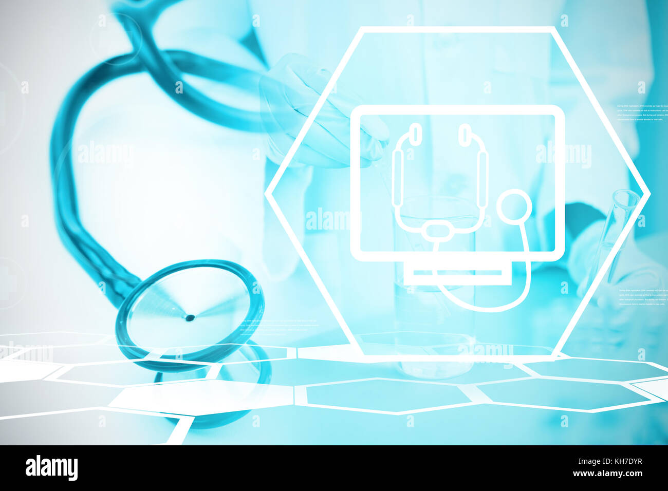 Digital background with medical sign against blue stethoscope Stock ...