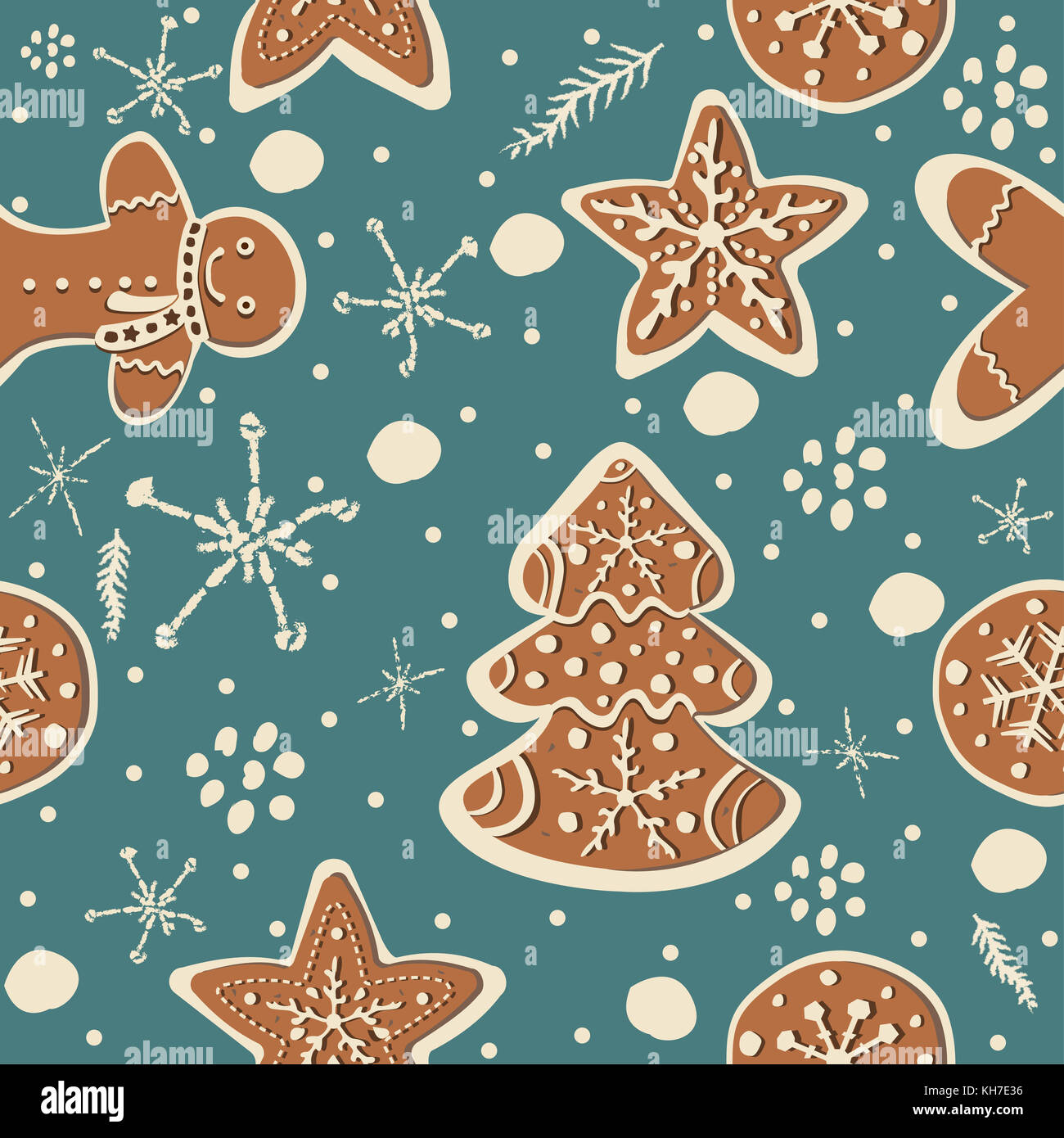 Cute Seamless Winter Background with gingerbread cookies. Winter ...