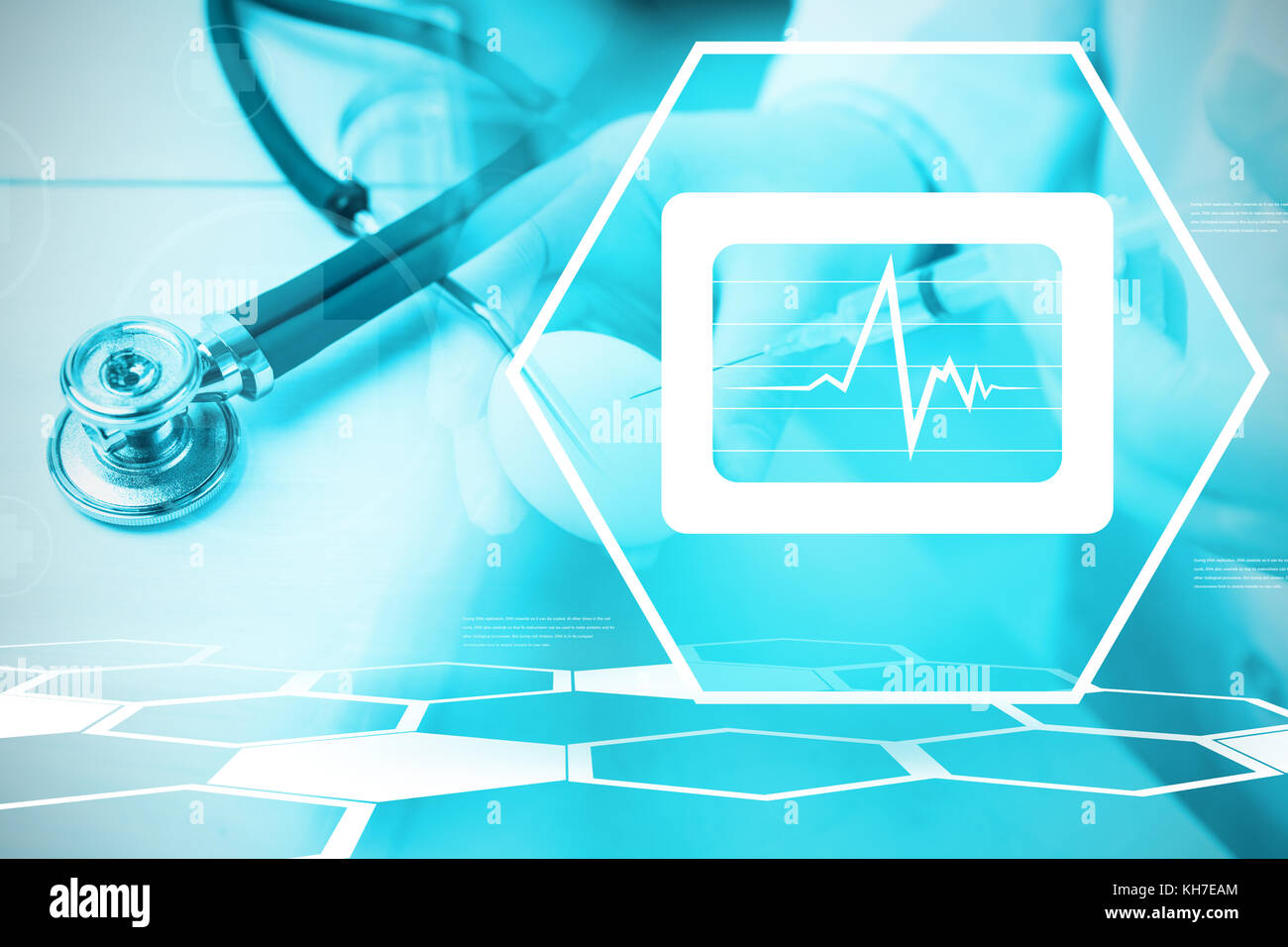 Digital background with heart beating sign against stethoscope on desk ...