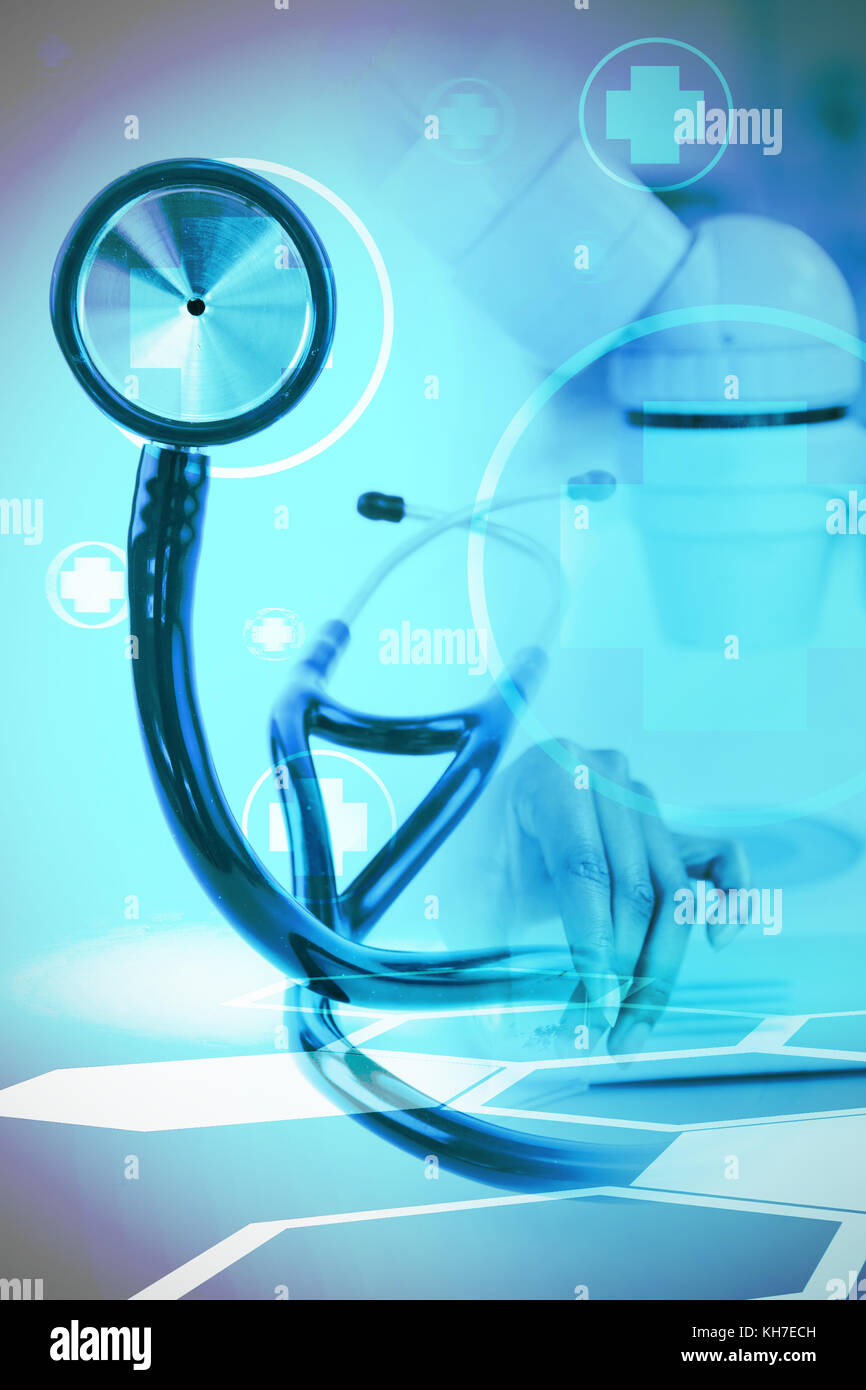 Digital background with heart beating sign against blue stethoscope ...