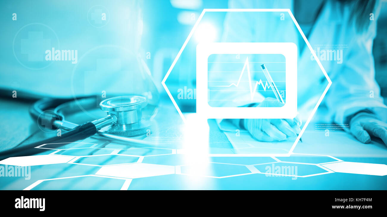 Digital background with heart beating sign against close-up of keyboard ...