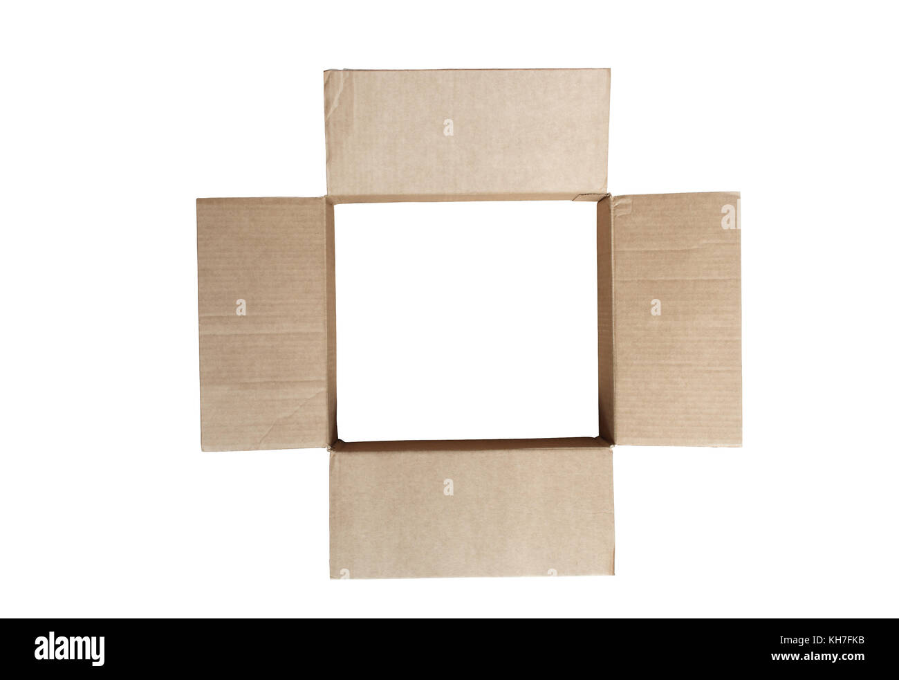 Open empty cardboard box without bottom. Isolated on white background ...