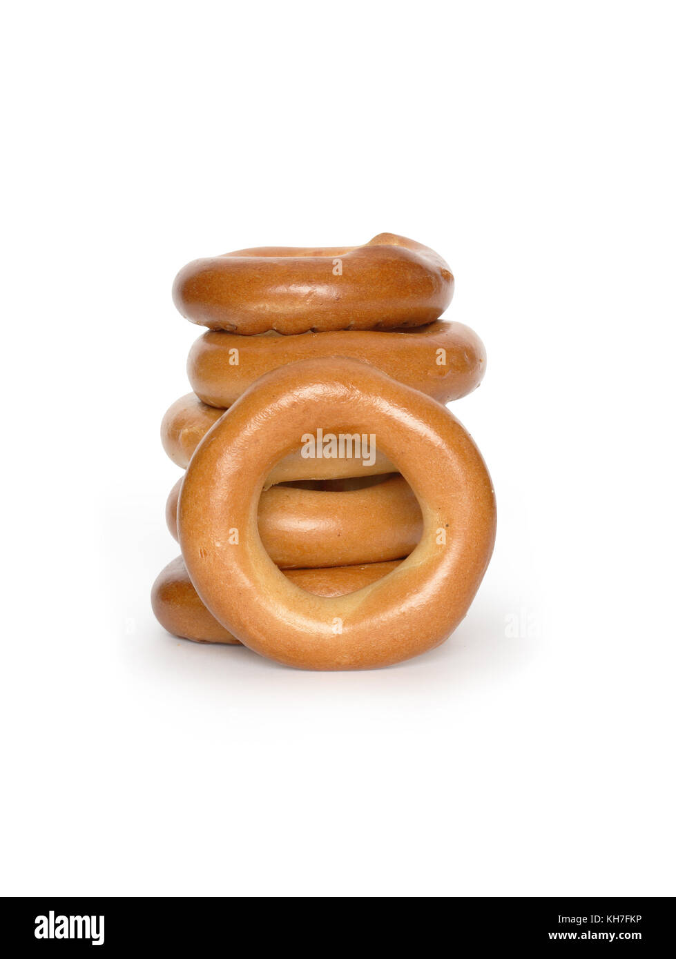 Stack of freshness bread-rings isolated on white background with ...