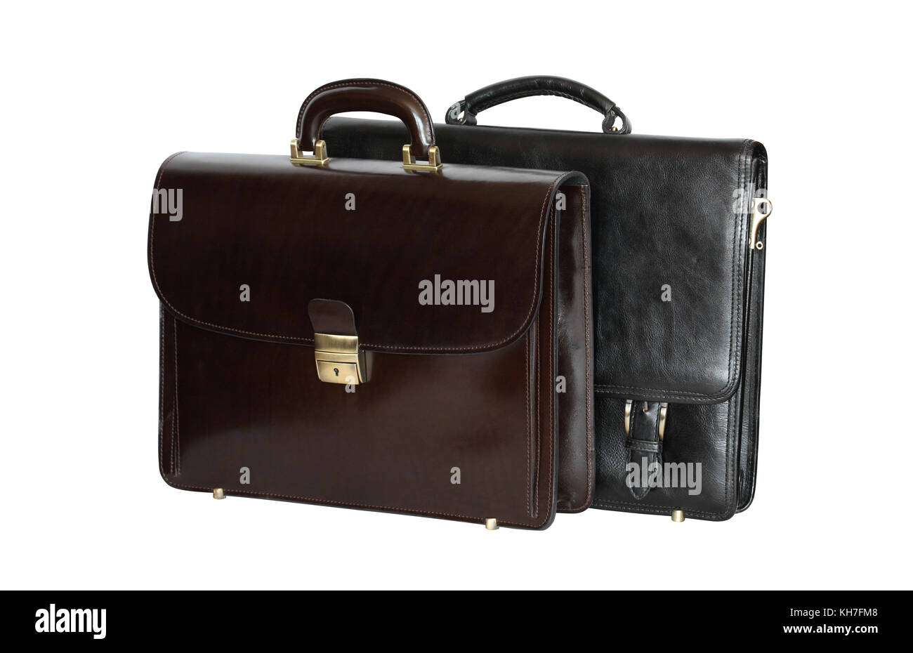 Two leather briefcases isolated on white background with clipping path ...