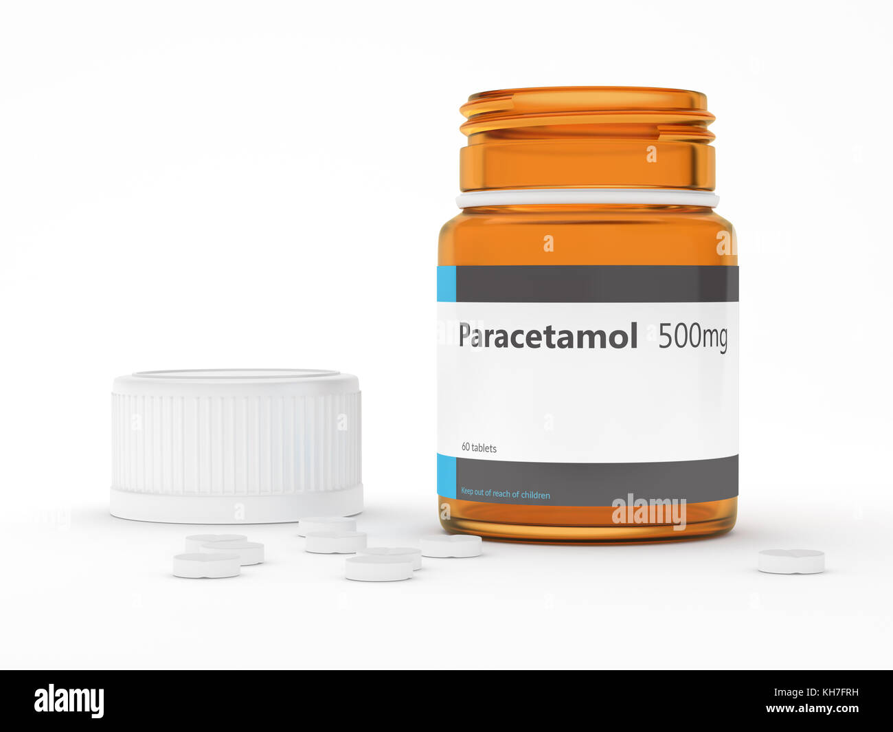 3d rendering of paracetamol bottle with pills over white. Acetaminophen ...