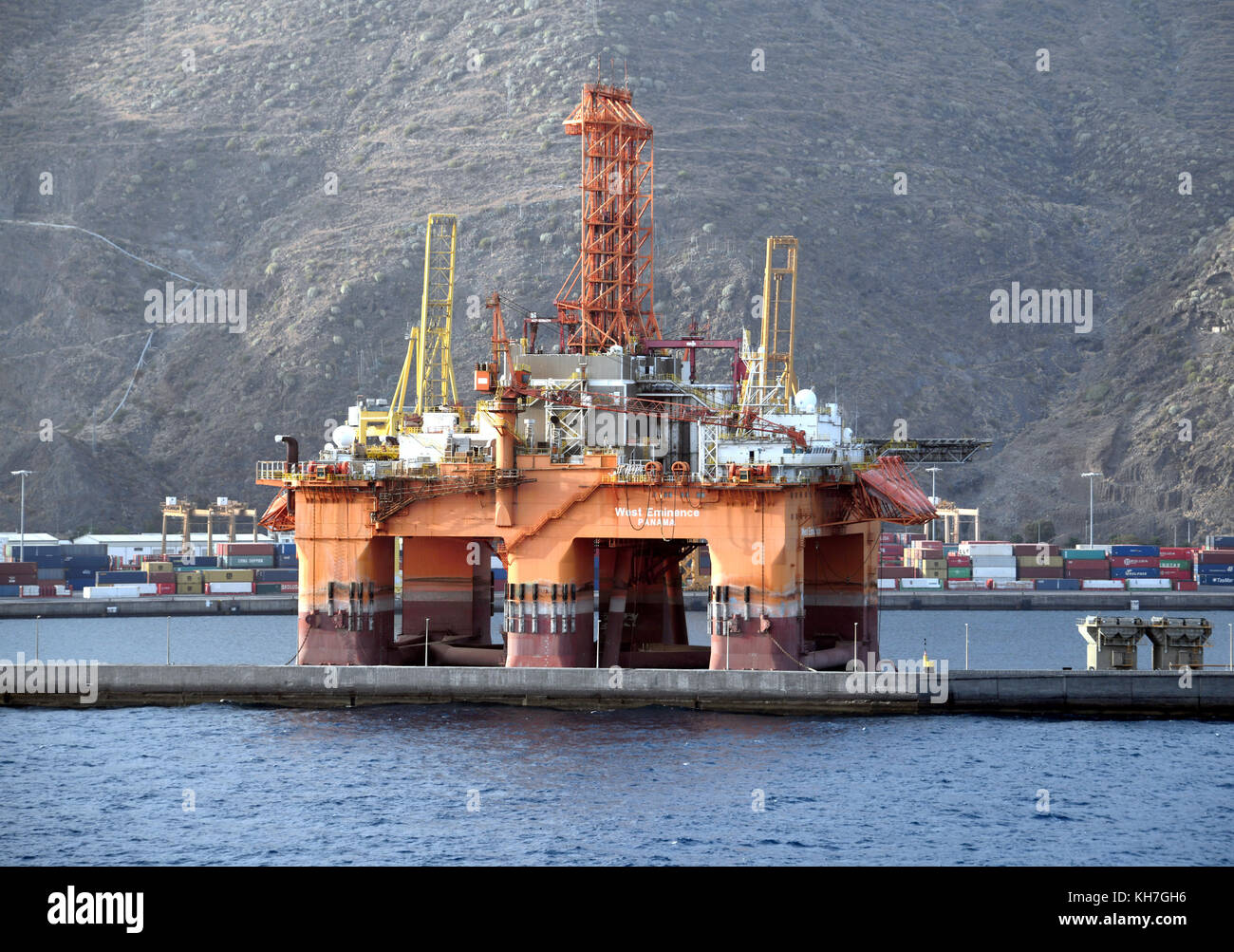 Mothballed oil rigs in Santa Cruz port on Tenerife. The Canary Islands ...