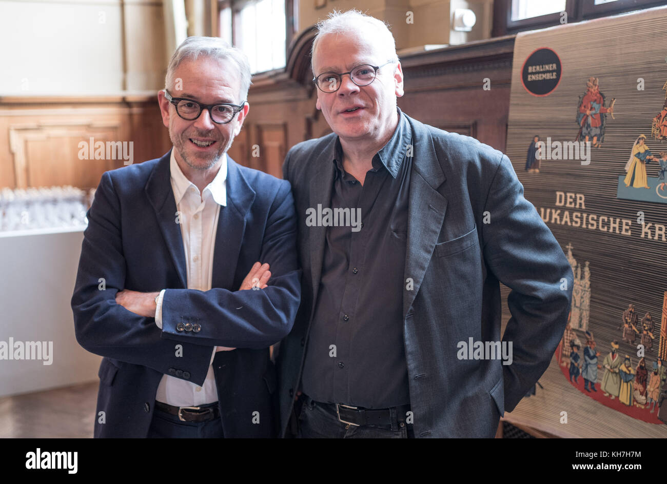 Oliver Reese (L), intendant of the Berliner Ensembles and director of ...