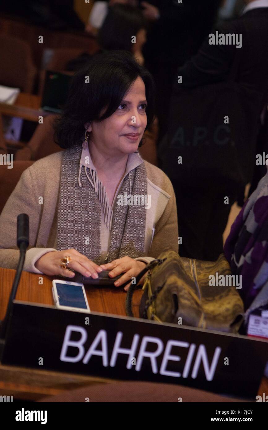 Paris, France. 14th Nov, 2017. UNESCO, the Culture Minister of Bahrain ...