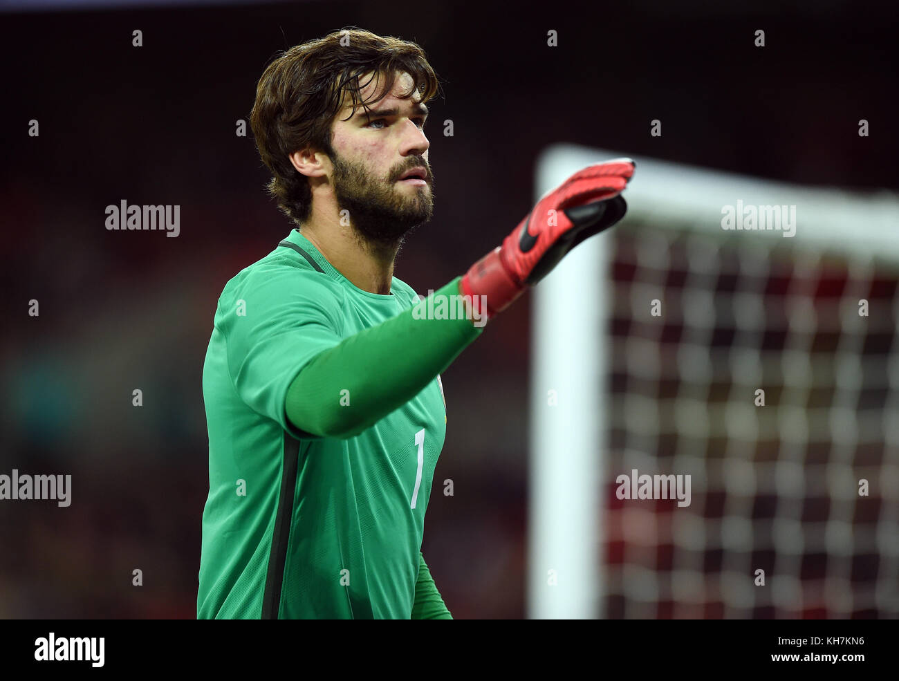 London, UK. 14th November 2017. Brazil goalkeeper Alisson Ramses Becker ...