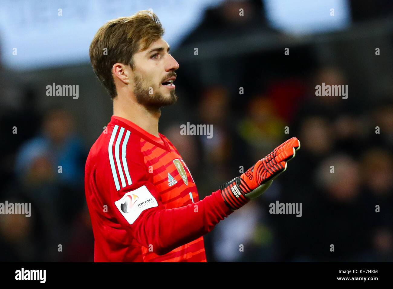 Cologne, Germany. 14th Nov, 2017. Germany goalkeeper Kevin Trapp giving ...