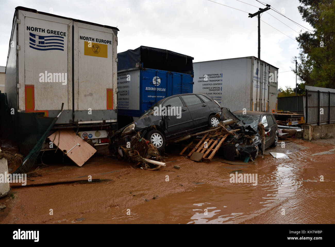 Mandra, Greece, 15th November, 2017. Floods after heavy rainfall cause ...