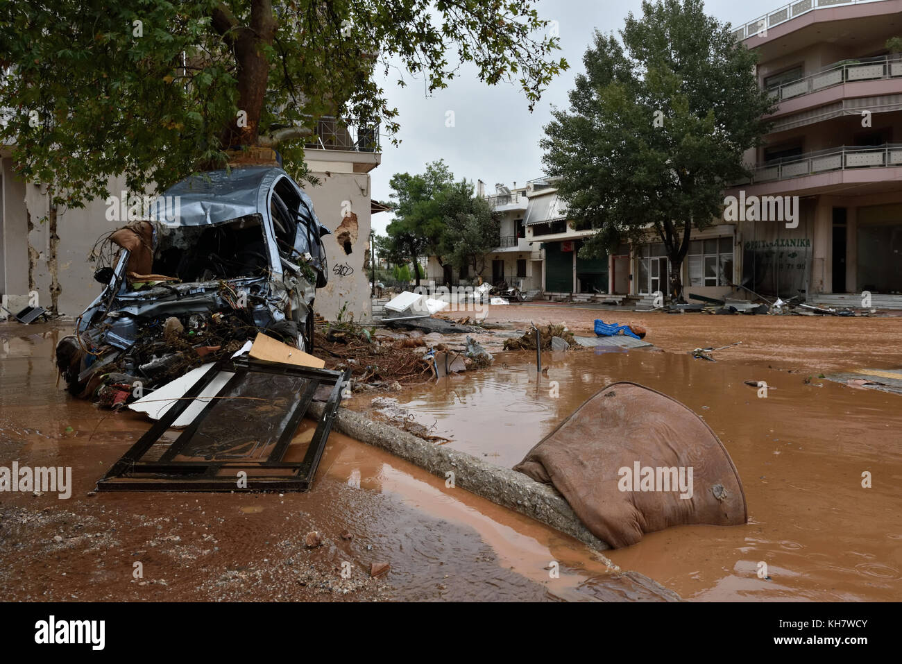 Mandra, Greece, 15th November, 2017. Floods after heavy rainfall cause ...