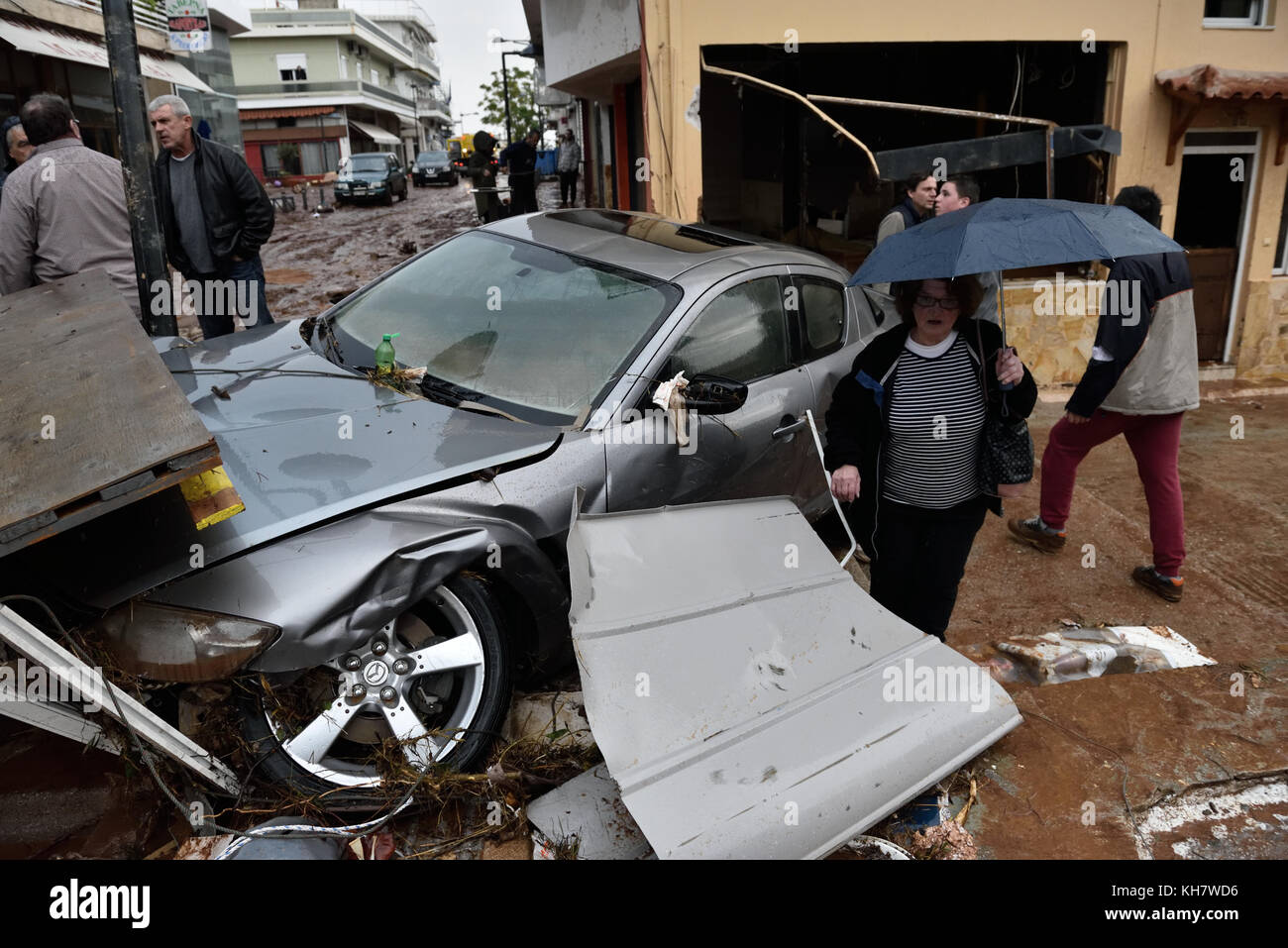 Mandra, Greece, 15th November, 2017. Floods after heavy rainfall cause ...