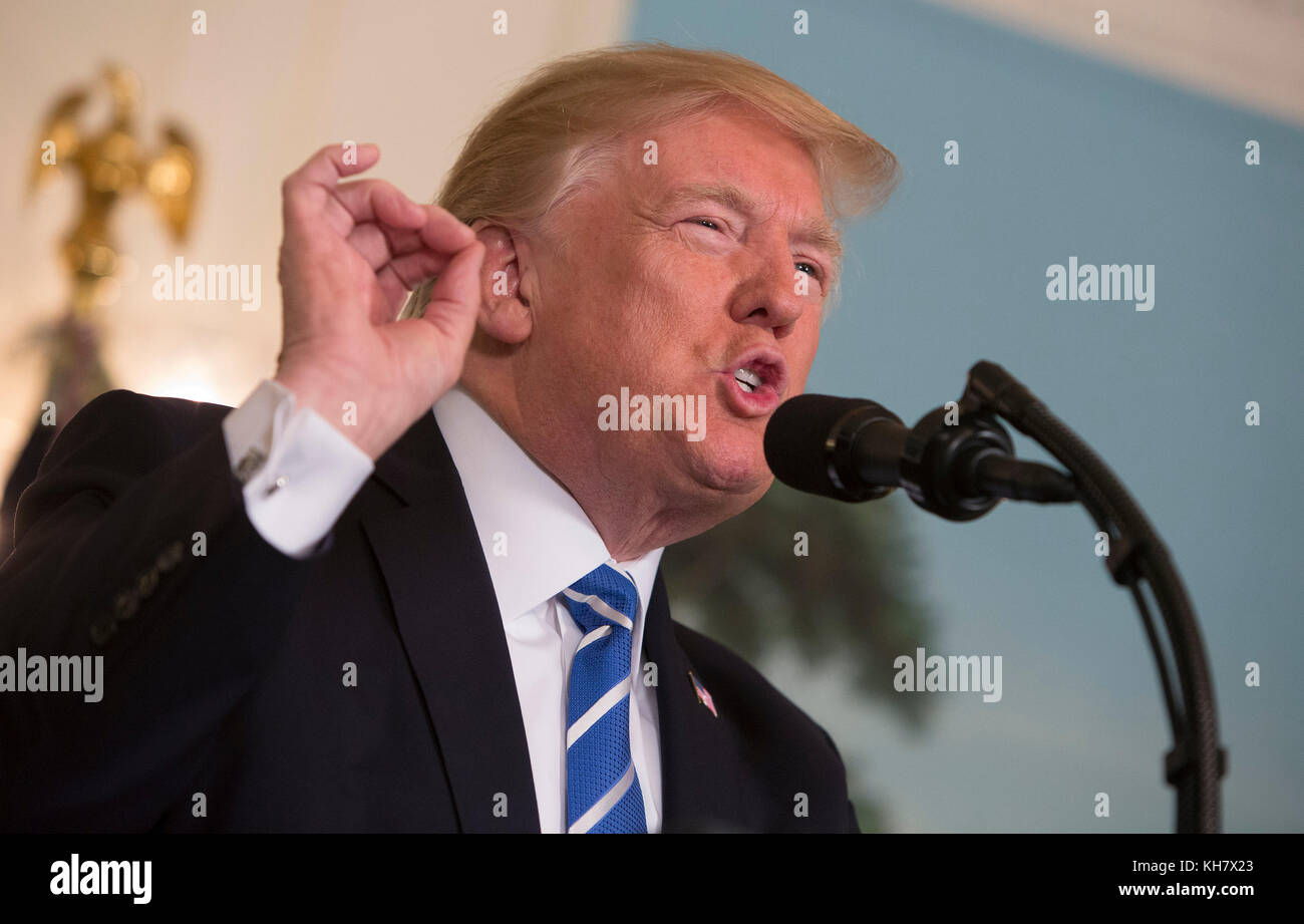 United States President Donald J. Trump makes a statement at the White ...