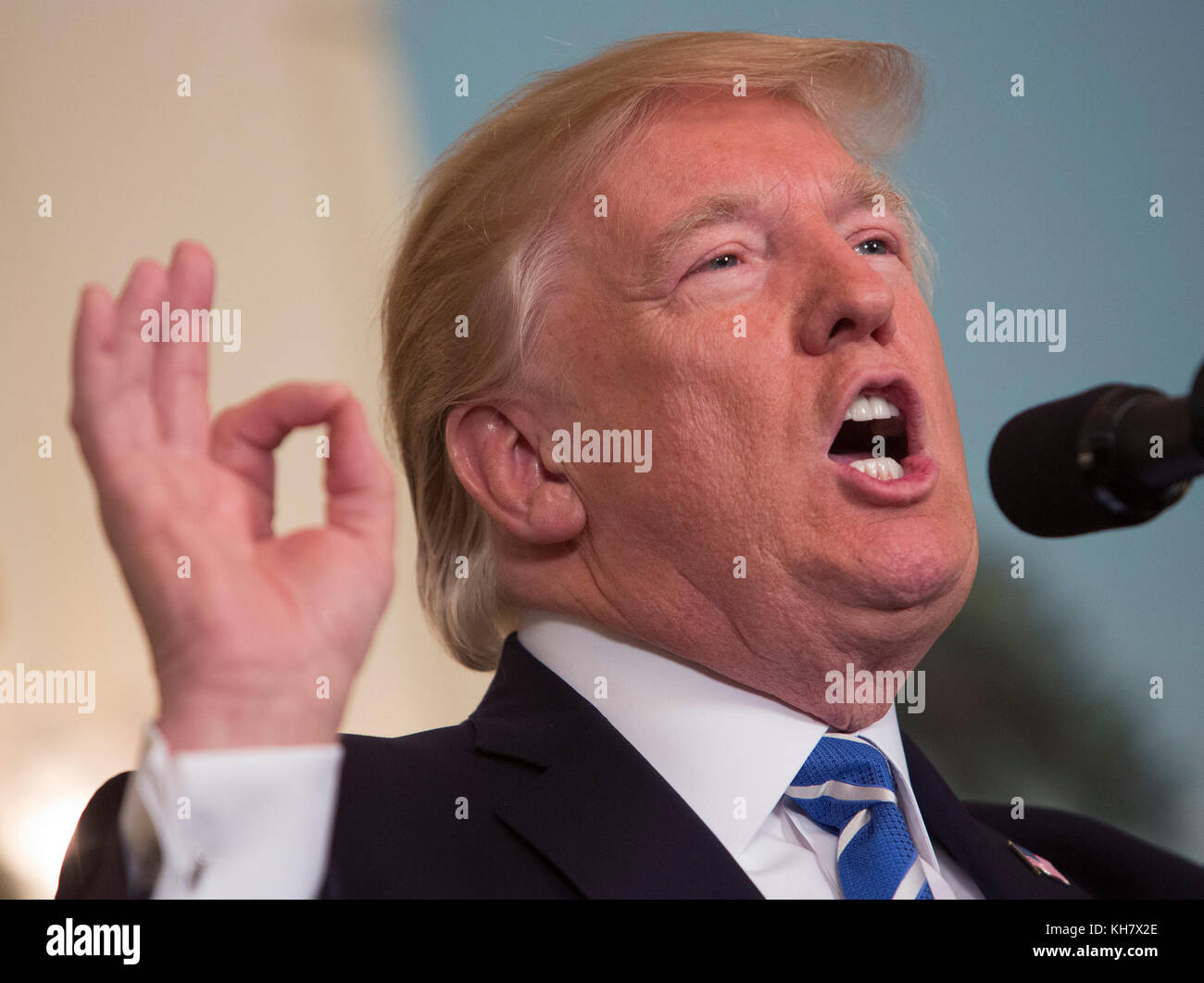 United States President Donald J. Trump makes a statement at the White ...