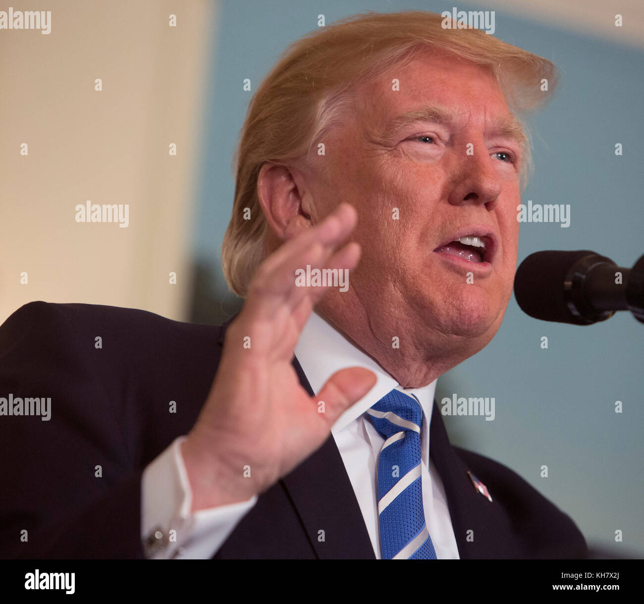 United States President Donald J. Trump makes a statement at the White ...