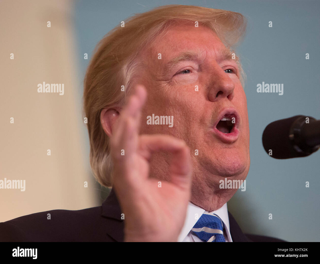 United States President Donald J. Trump makes a statement at the White ...