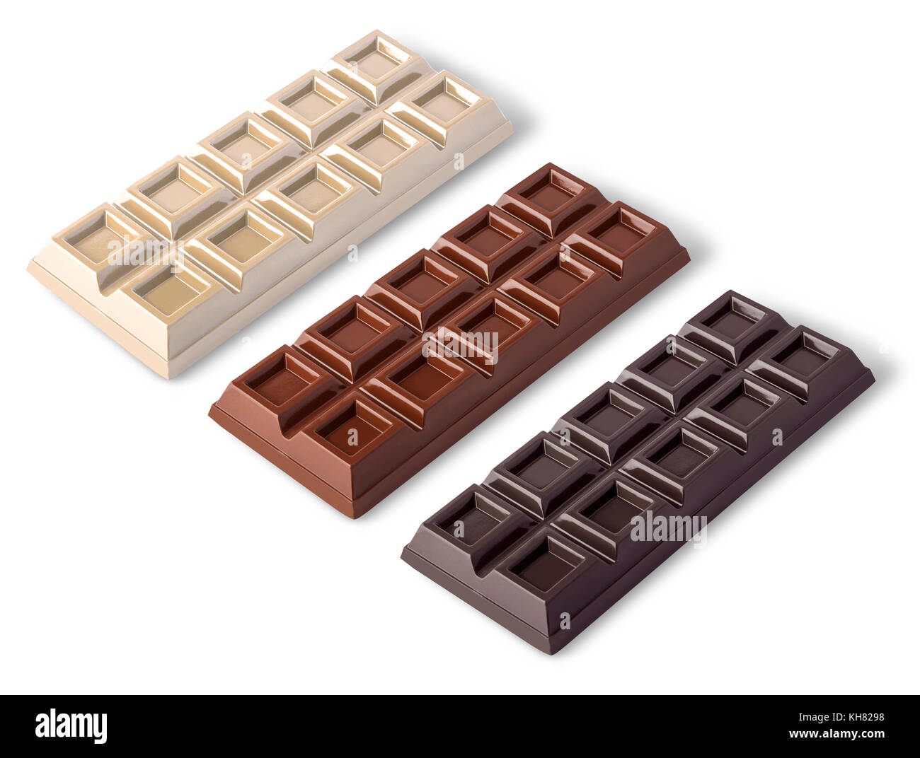 three different bars of chocolate isolated on white background Stock ...