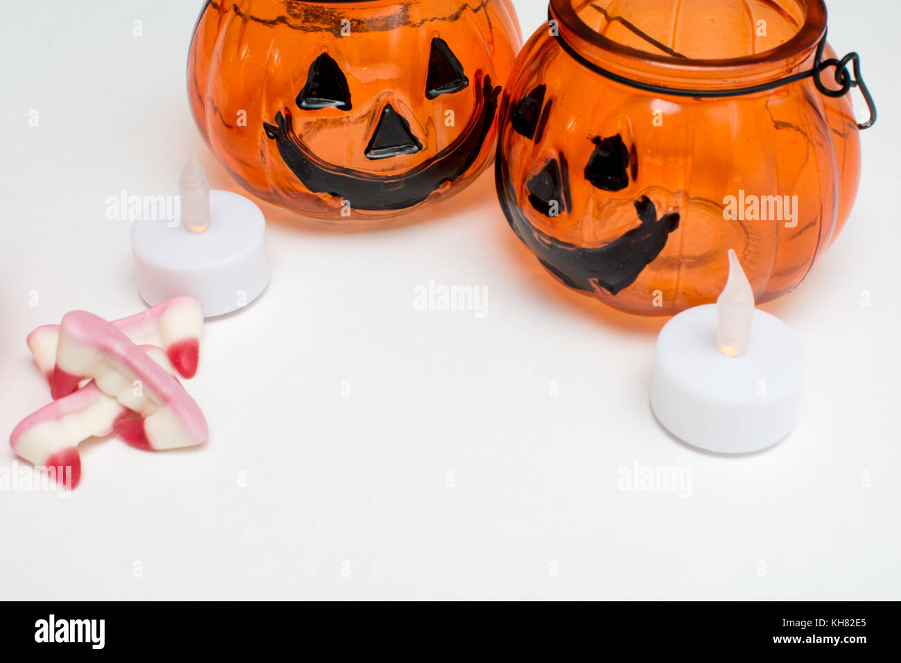 Halloween party objects arranged and isolated on a white background ...