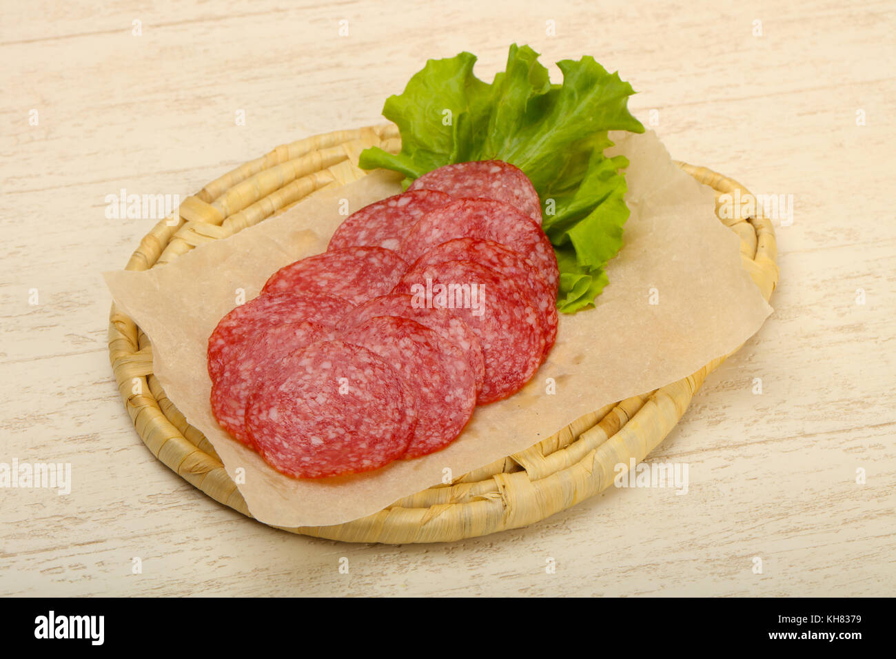 Sliced Salami sausage Stock Photo - Alamy