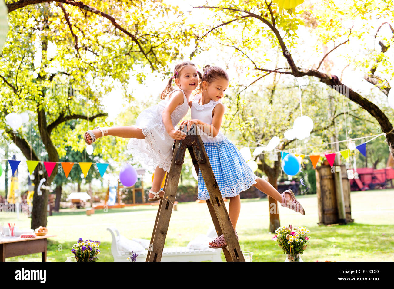 Family celebration or a garden party outside in the backyard Stock ...
