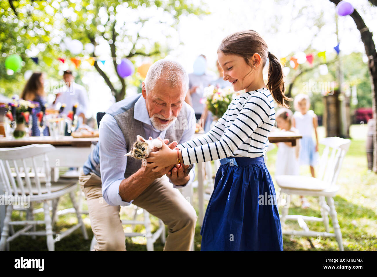 Family celebration or a garden party outside in the backyard Stock ...