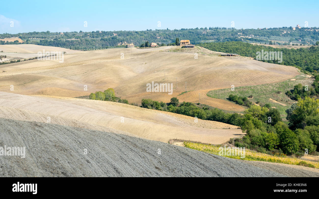 Landscape with fields in Tuscany area near San Quirico in Italy early ...