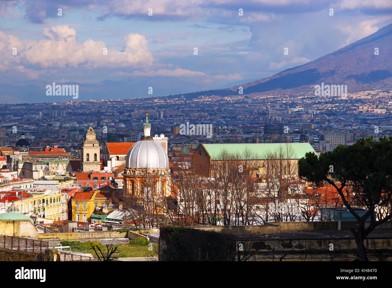 Naples old town and Mount Vesuvius, Italy Stock Photo - Alamy