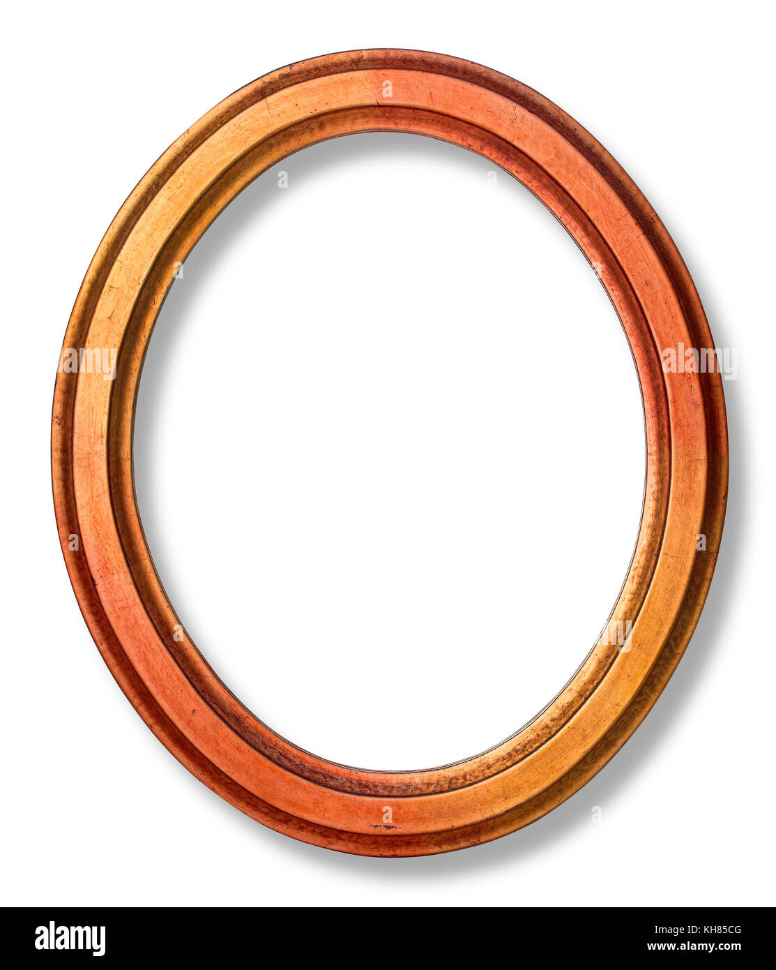 old oval picture frame wooden isolated white background with clipping ...