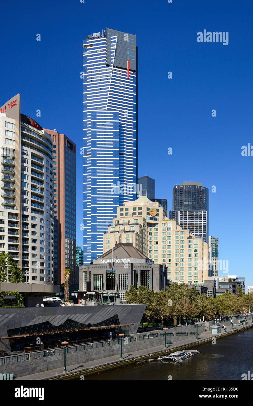The Eureka Tower dominates the city skyline of the Southbank Precinct ...