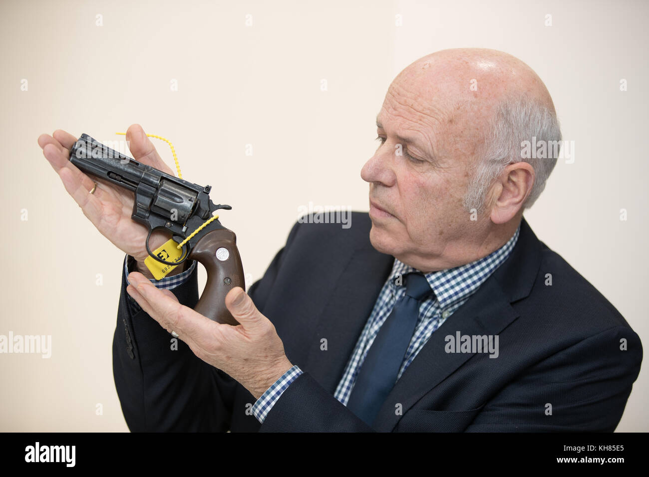 Ray Wilkinson holding a gun at Police Headquarters West Midlands Police ...
