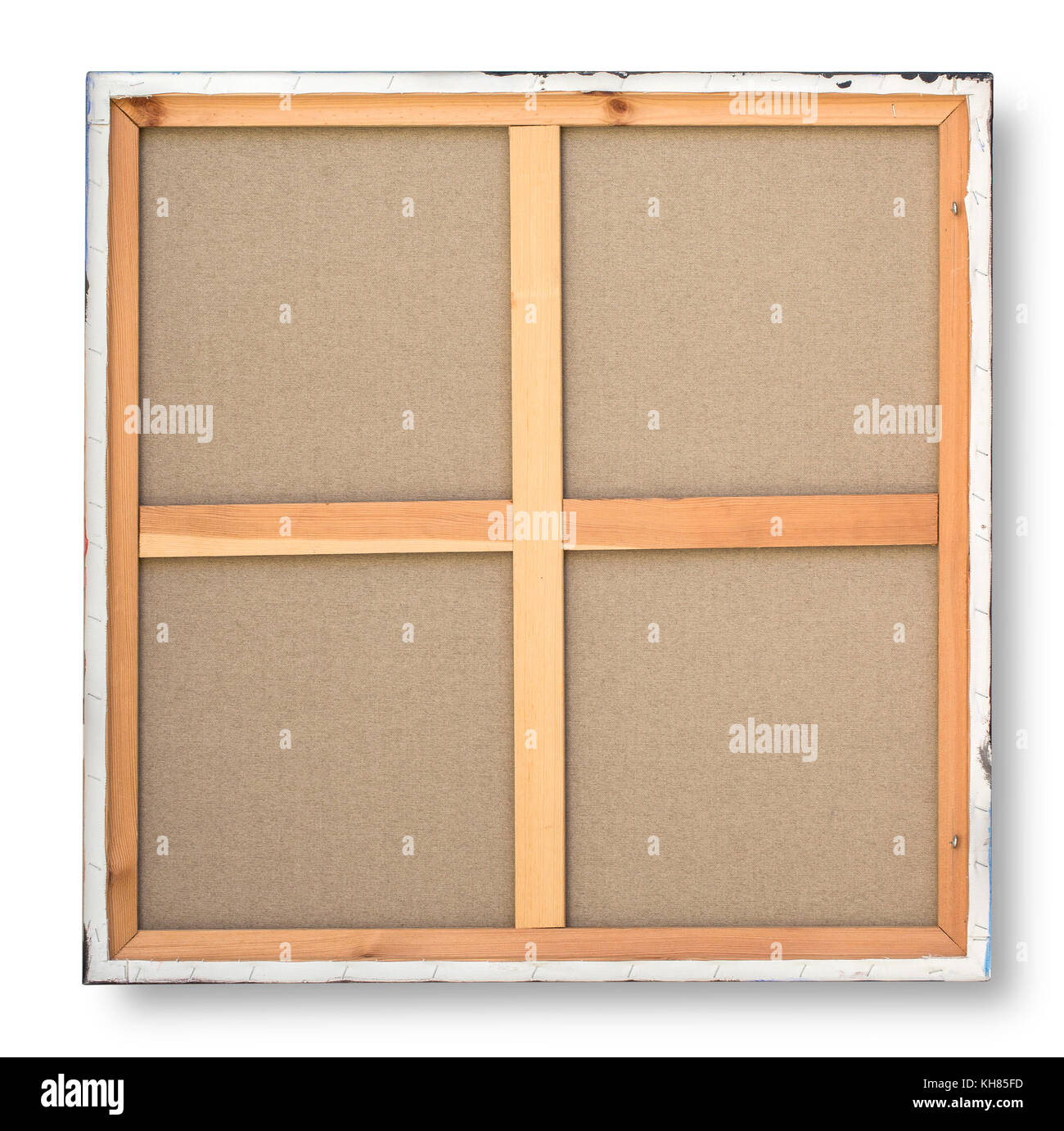 Canvas back on stretcher on white wall, clipping path Stock Photo - Alamy