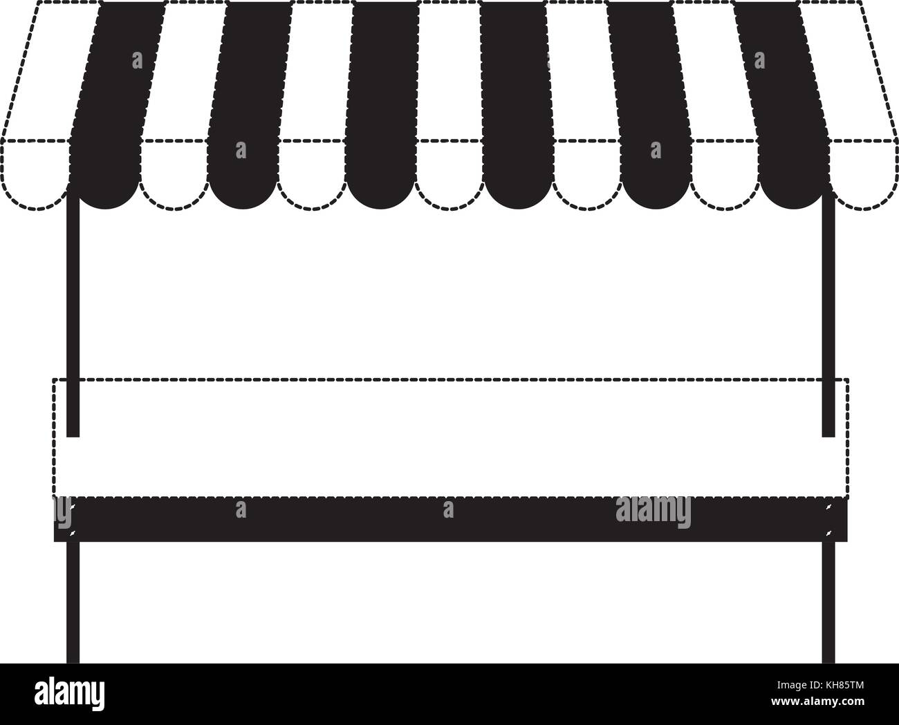 supermarket shelf of one level and sunshade in black dotted silhouette ...